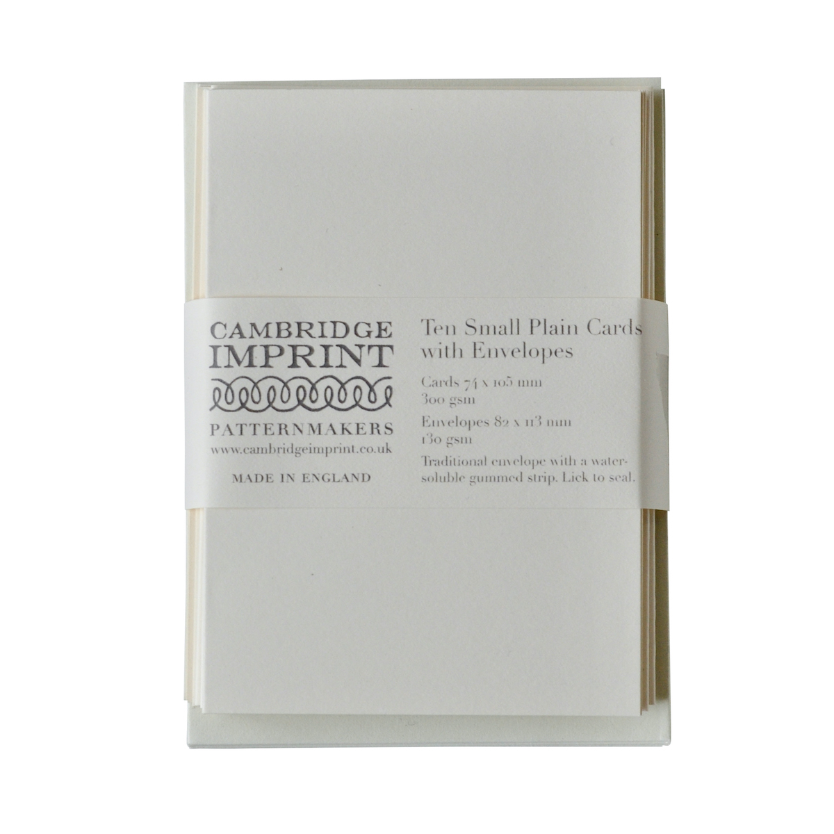 Packet of Ten Plain A7 Cards and Envelopes - Cambridge Imprint