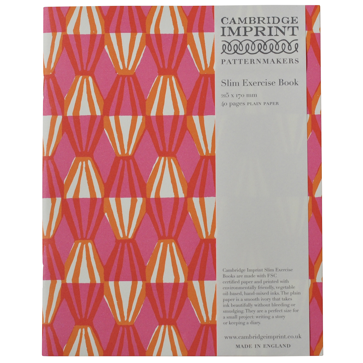 Exercise Book Threadwork Bright Pink and Orange - Cambridge Imprint