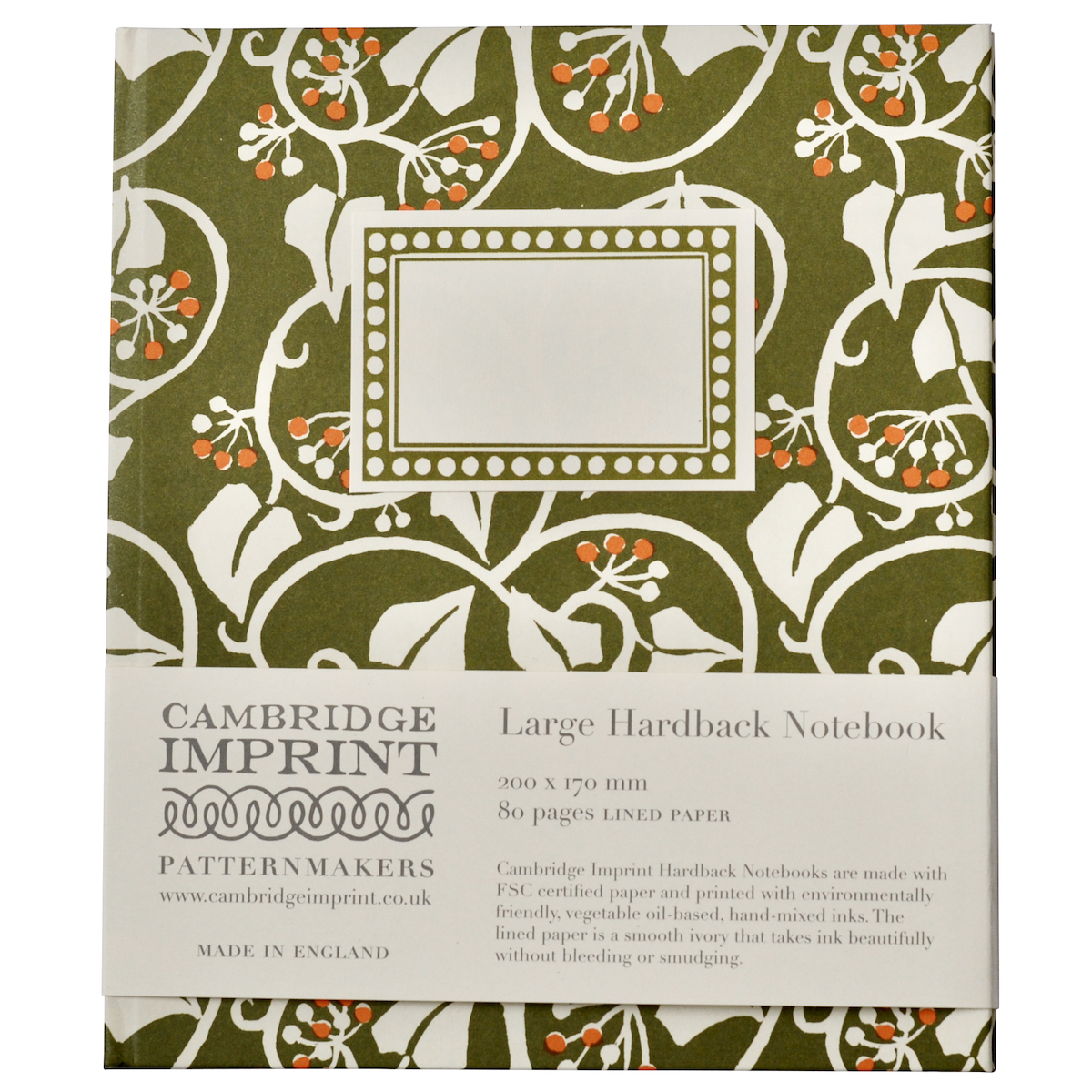 Large Hardback Notebook Ivy Swamp Green and Orange - Cambridge Imprint