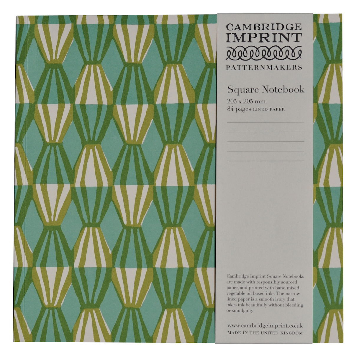 Square Notebook with Lined Paper in Threadwork Green - Cambridge Imprint