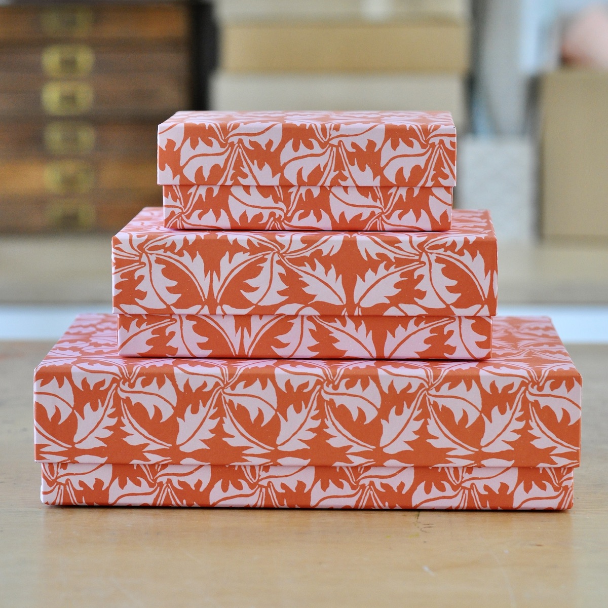 A Nest of Three Simple Boxes in Dandelion Rust and Rose - Cambridge Imprint