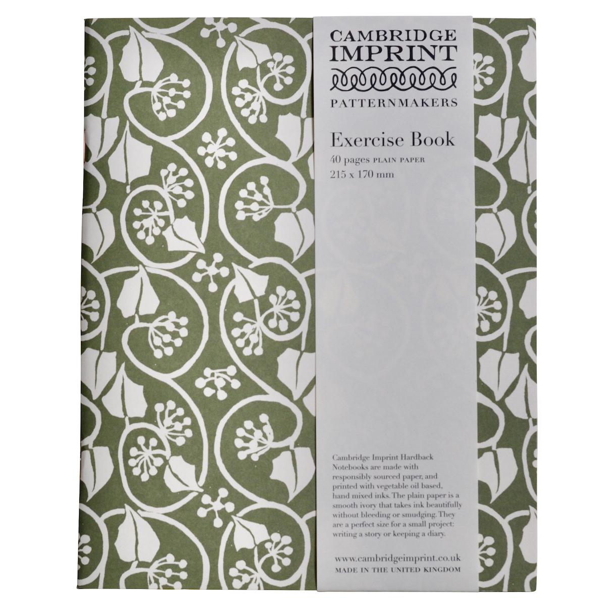 Exercise Book Small Ivy Stripe Sage Green - Cambridge Imprint