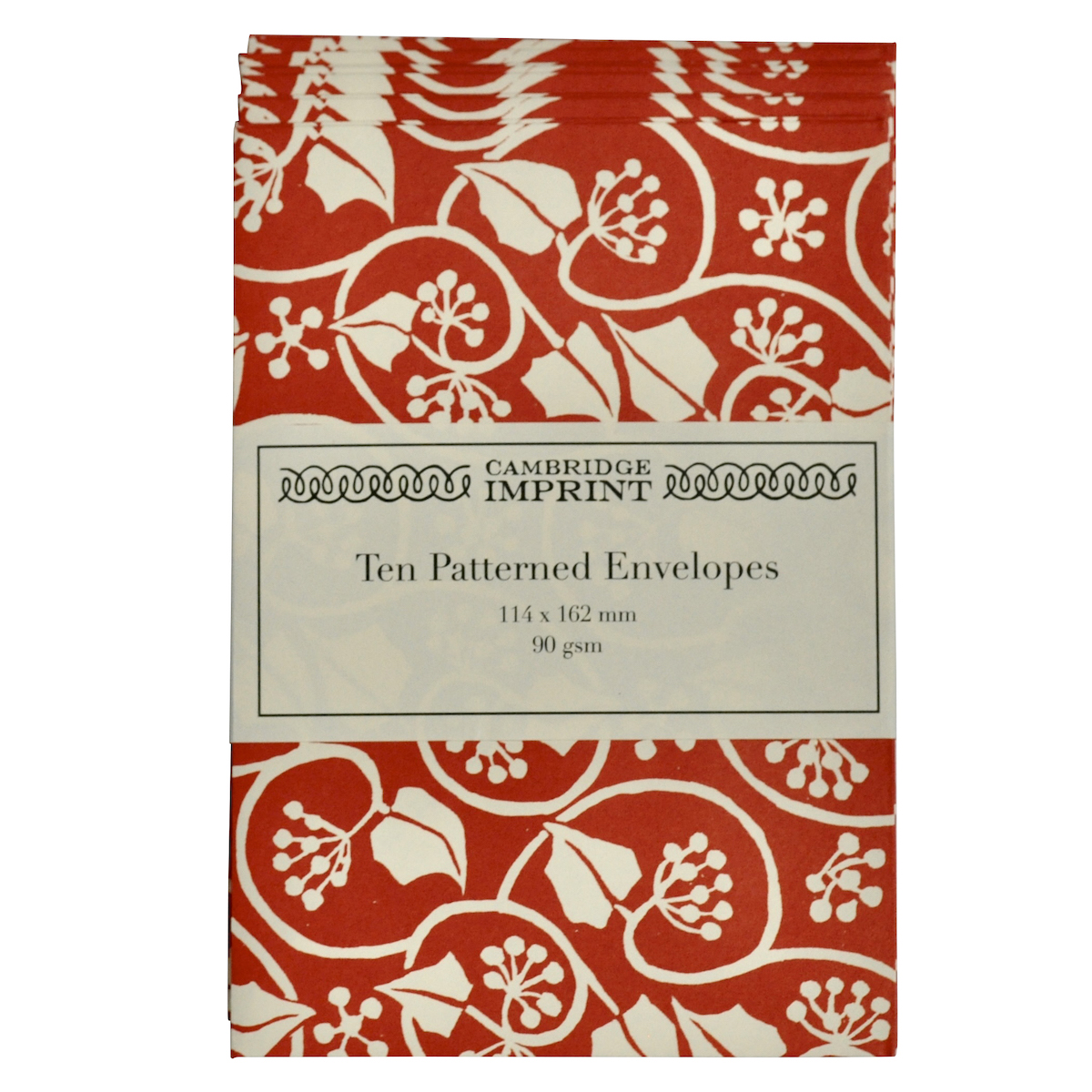 Packet of Ten Patterned Envelopes Small Ivy Stripe Red - Cambridge Imprint