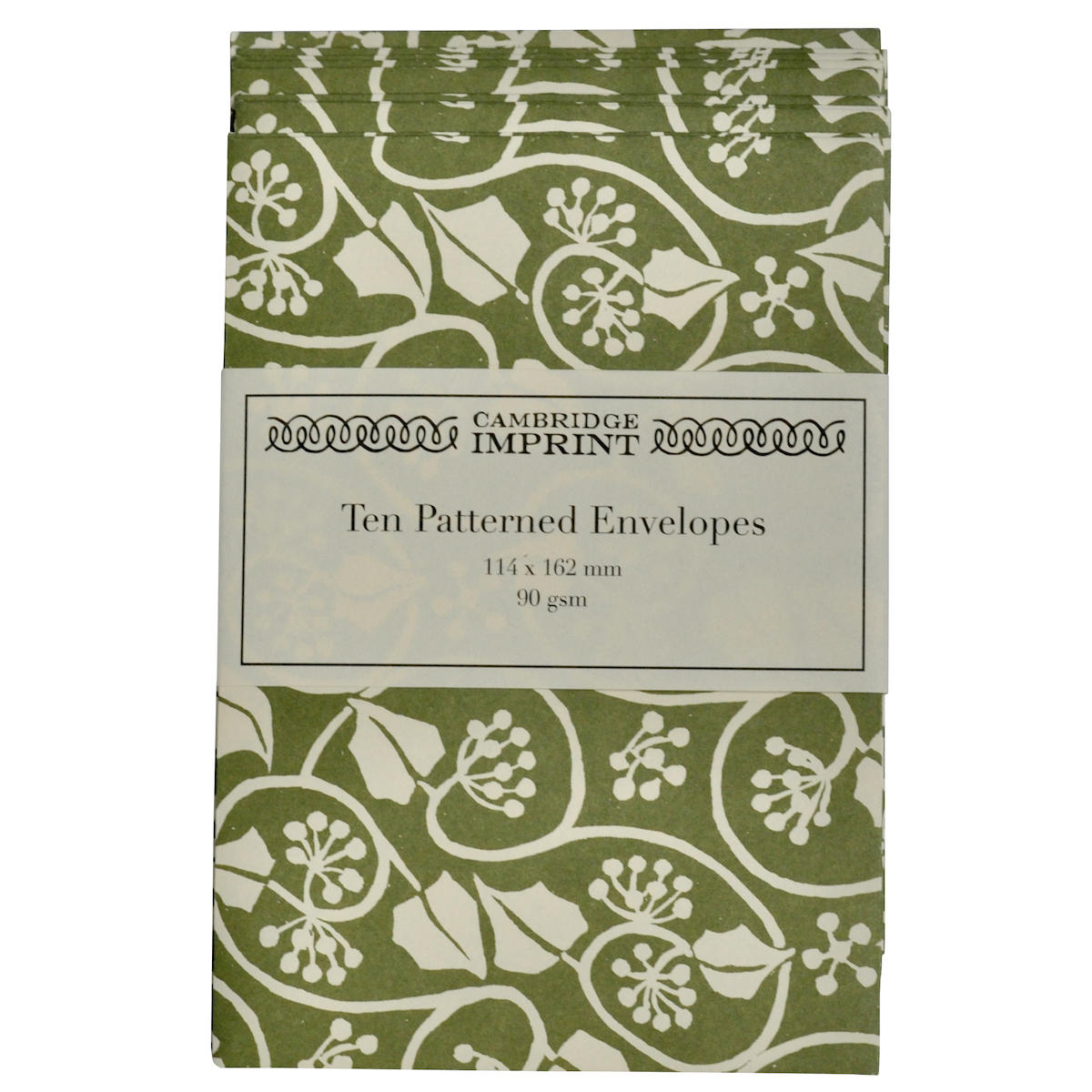 Packet of Ten Patterned Envelopes Small Ivy Stripe Sage Green ...